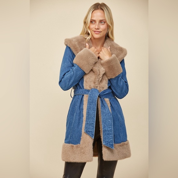 Jackets & Coats | New Oversized Denim Trench Code With Faux Fur Outline ...